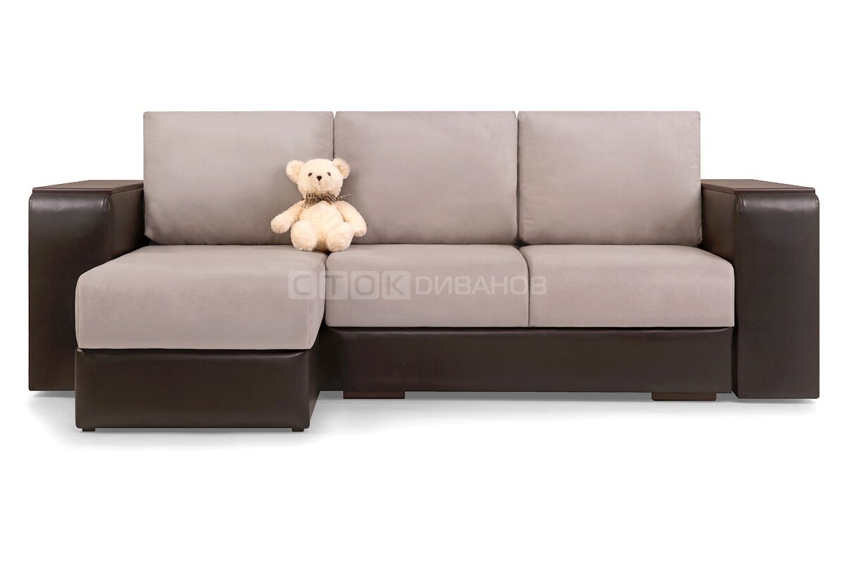 Угловой диван Сток Диванов Манчестер Warm бежевый/коричневый 270 см, механизм еврокнижка