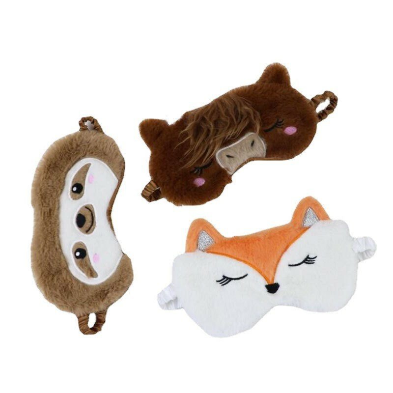 Набор из 3 масок для сна в виде животных: плюшевые маски для сна в виде ленивца, лошади и лисы для детей и взрослых, милый мультяшный козырек для сна, мягкий набор масок для сна для путешествий и сна