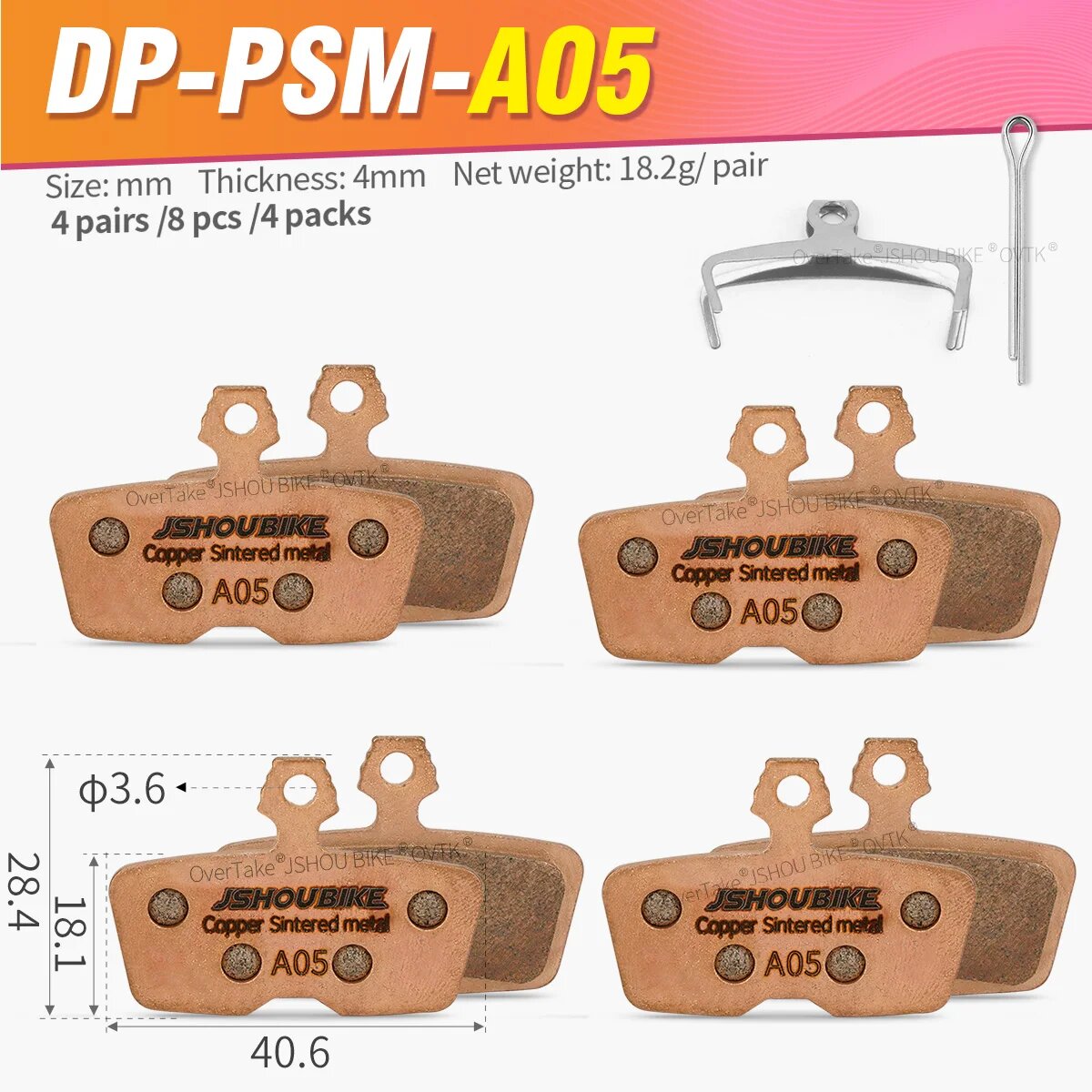 JSHOUBIKE тормозные колодки из спеченного металла для SRAM CODE, CODE R, CODE RSC PSM-A05-4PAIRS