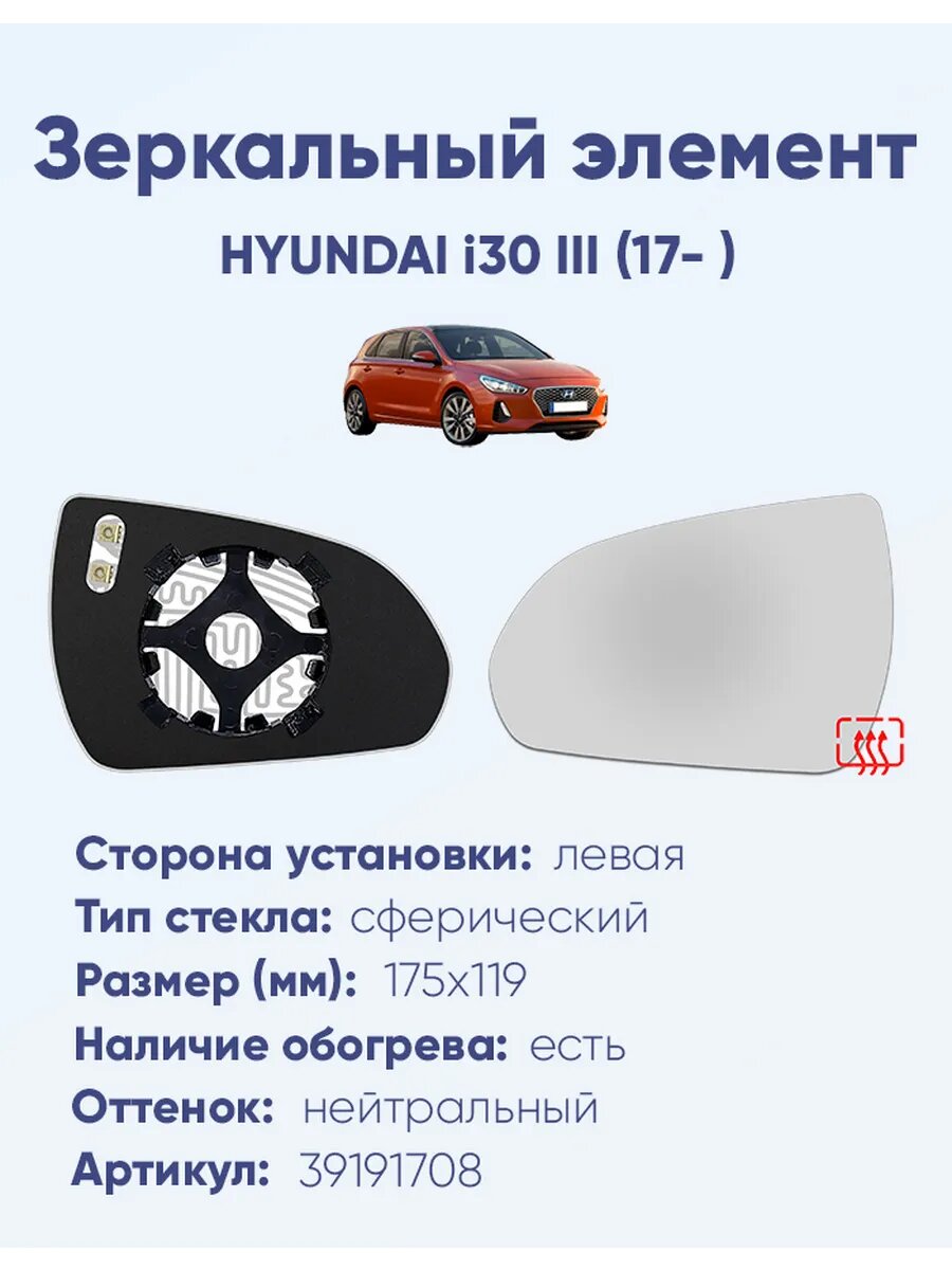 Зеркальный элемент левый HYUNDAI i30 III (17- )A39191708