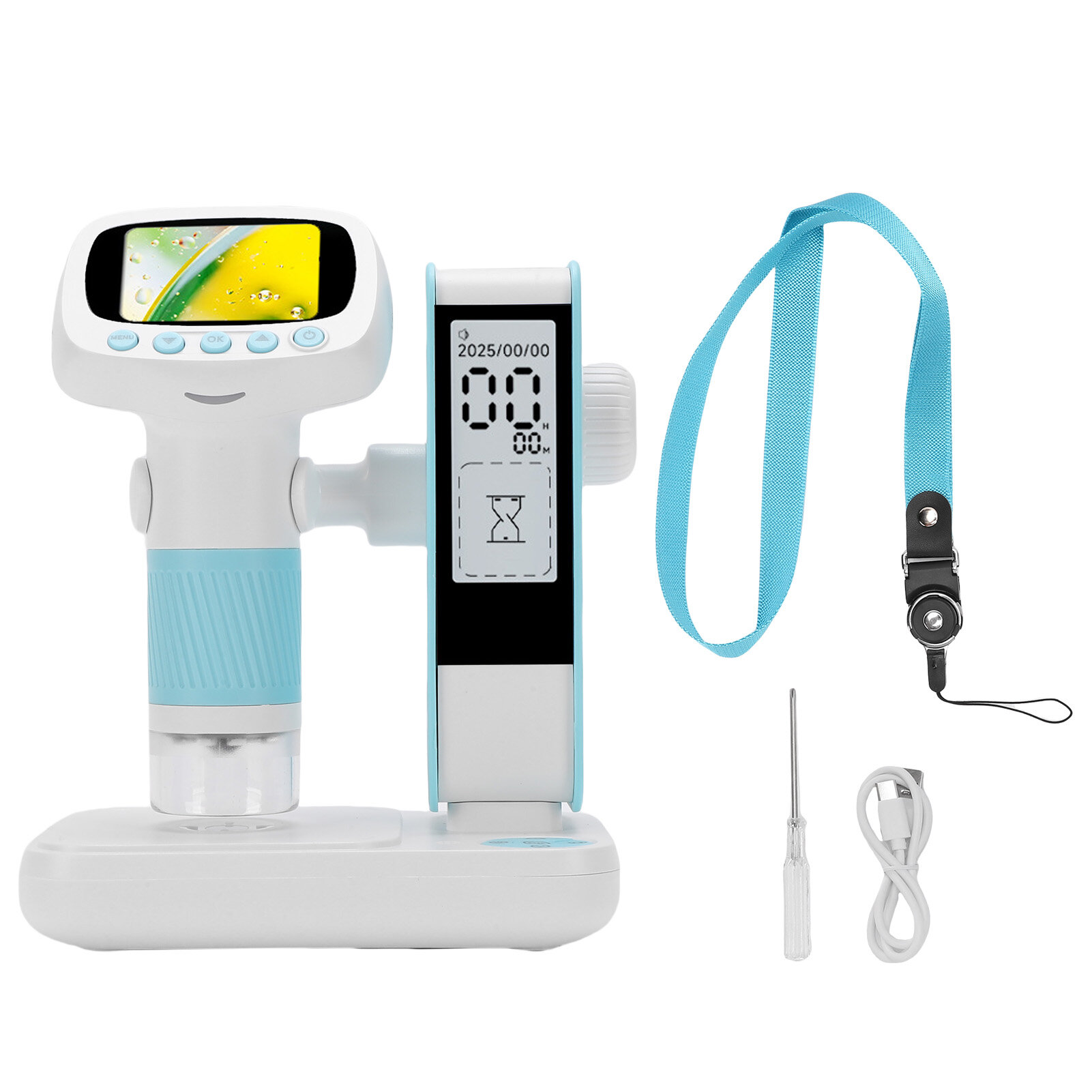 Детский набор микроскопа: цифровой, HD 1080p, портативная камера, таймер, профессиональный, для использования на открытом воздухе, со штативом, CM5, синий.