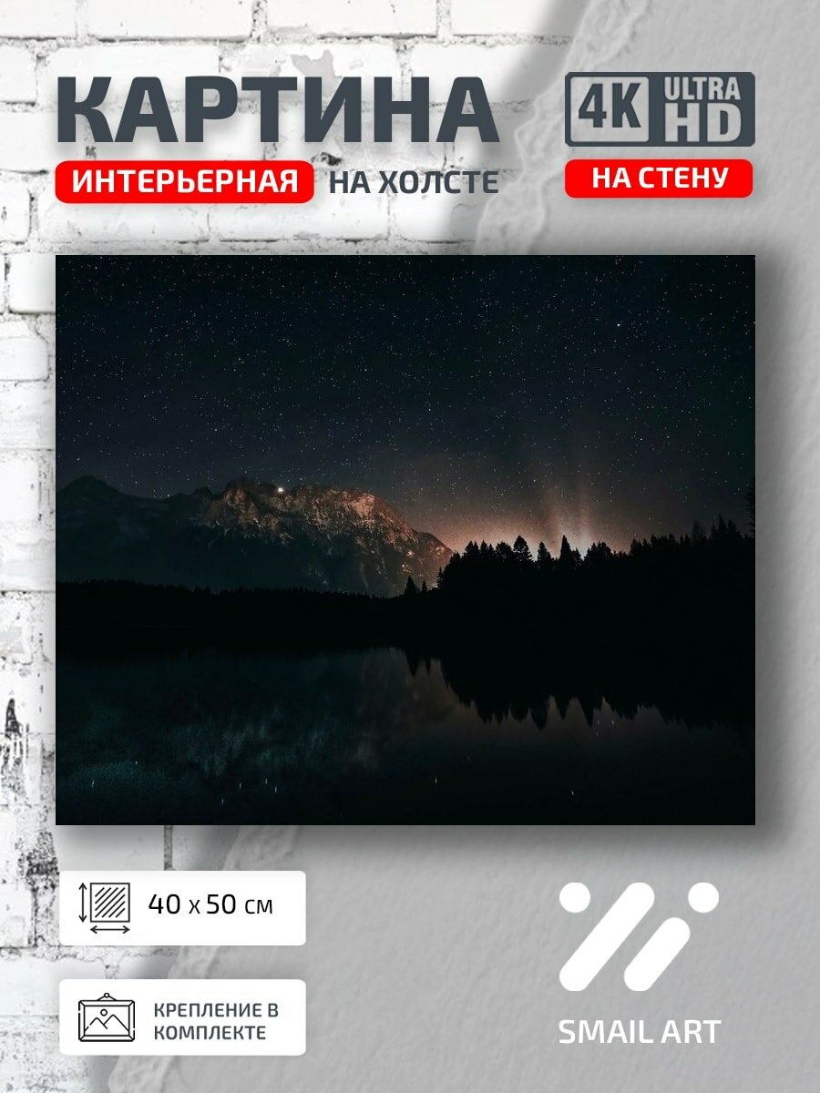 Картина на холсте интерьерная 40 на 50 на стену Природа Ночь для гостиной пейзаж