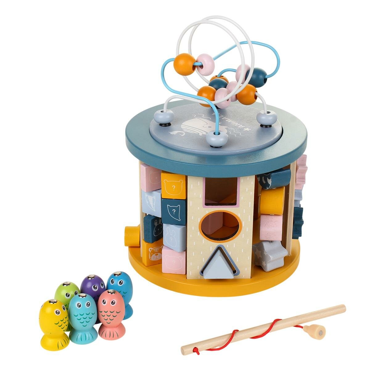 Бизибокс деревянный с лабиринтом, 18*18*15см, цветной, для детей от 18мес