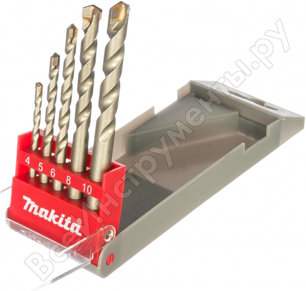 Набор сверл по бетону 5 шт. (4х70, 5х85, 6х100, 8х110 и 10х110) Makita D-05175 с твердосплавным покрытием