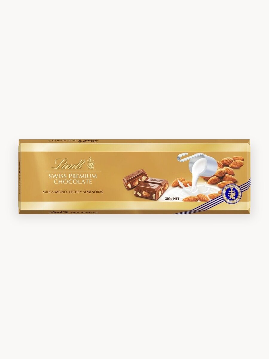 Шоколад LINDT GOLD Молочный с Цельным Миндалем 300г