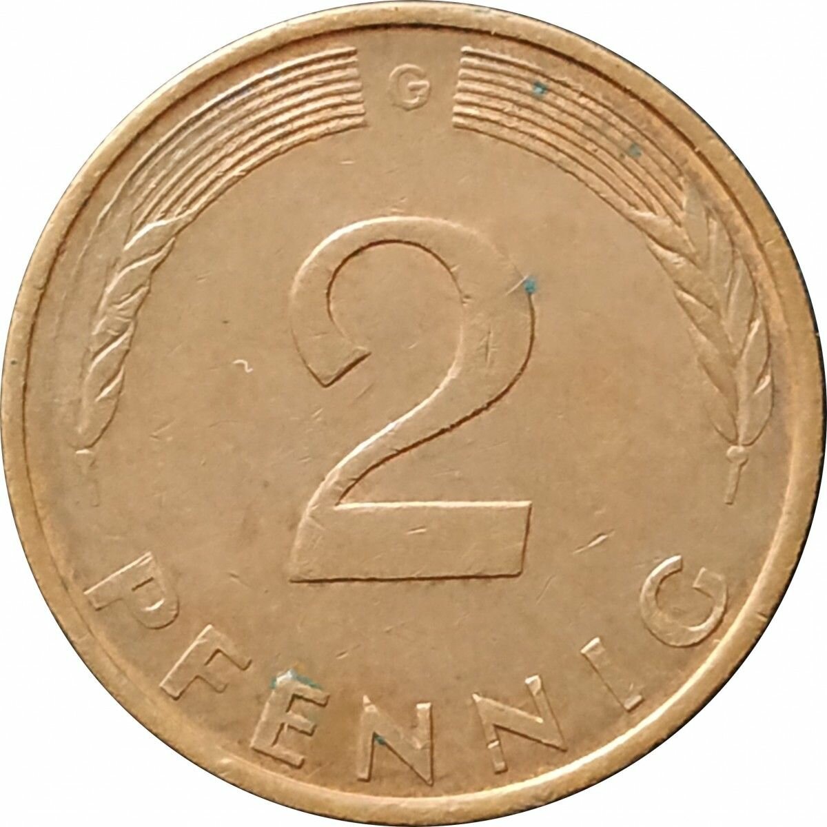 2 пфеннига 1989 Германия G из оборота