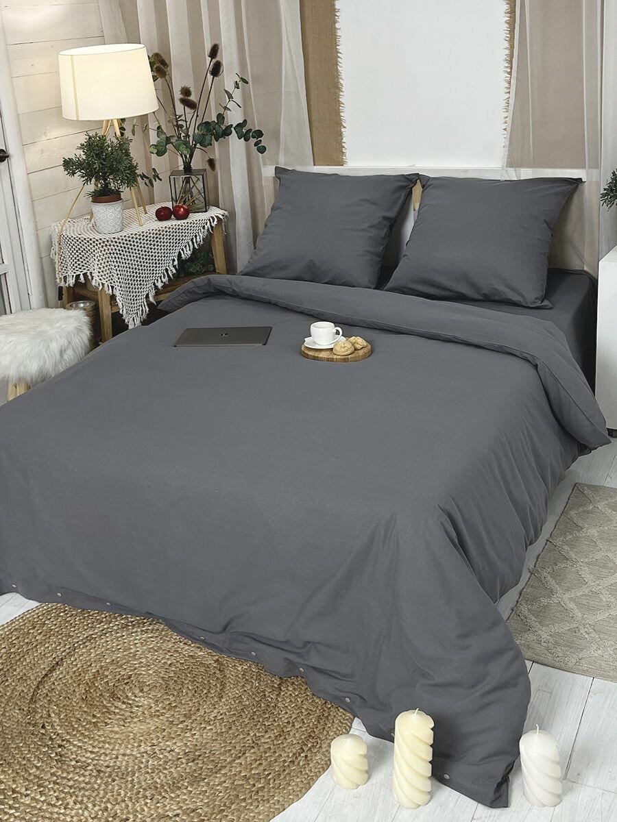 Комплект постельного белья Гранж, 1,5 спальный, графит, наволочки 70х70, лен 50%, хлопок 50%