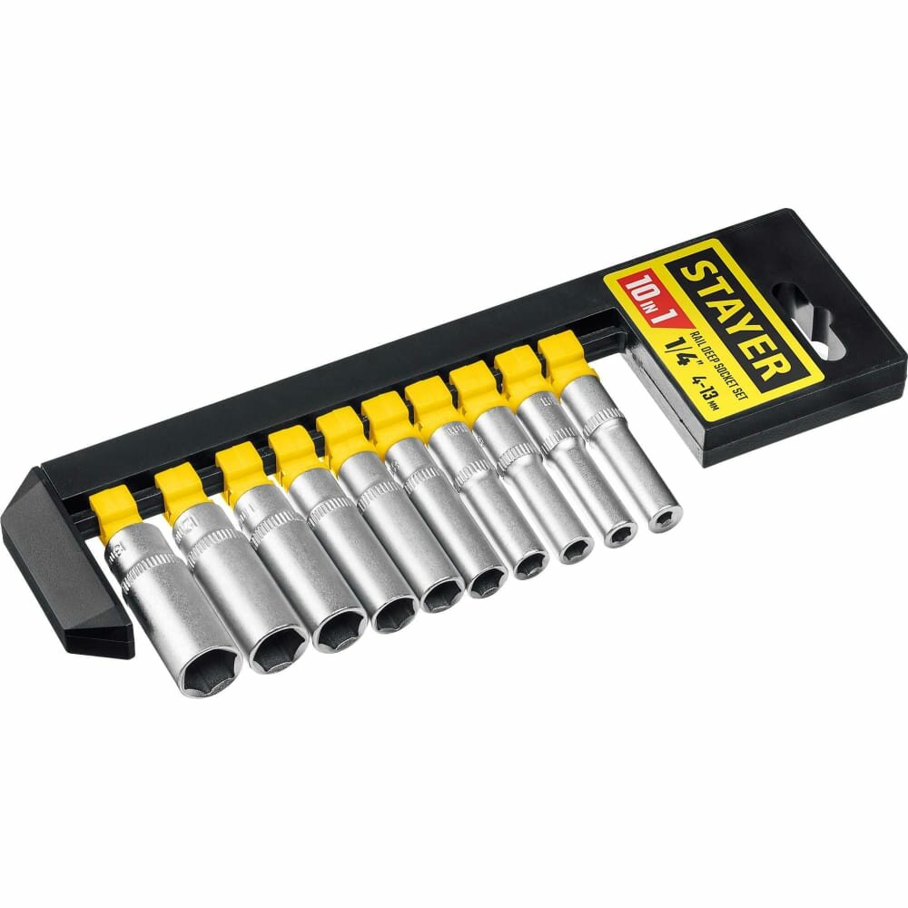 Набор торцовых головок STAYER RSS 10SD 1/4"DR, 10 предметов 27759-H10, квадратный шарик с подпружинкой