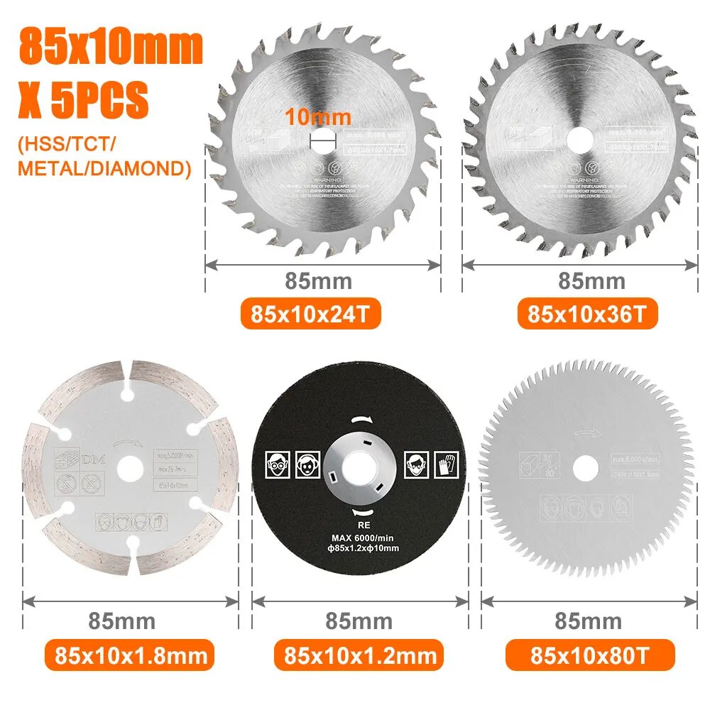 Набор дисков XCAN для резки дерева 5 шт. 5PCs 85X10mm Set B