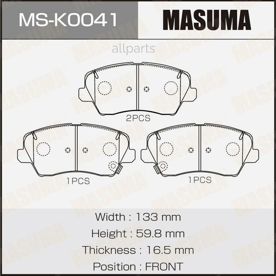 MASUMA MS-K0041 Колодки тормозные дисковые пер.