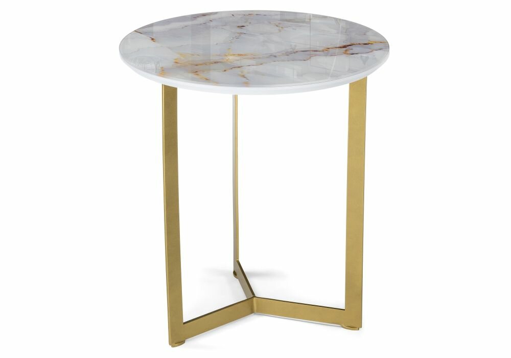 Журнальный стол Роб D-450 woodville белый и золотой, стекло и металл, круглая столешница, оригинальное основание