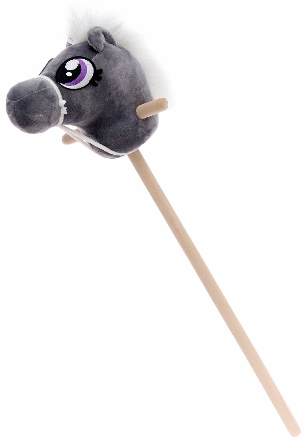 Мягкая игрушка "Конь-скакун" для детей, игрушечная лошадка на палке для активных игр дома и на улице, микс, цвет серый