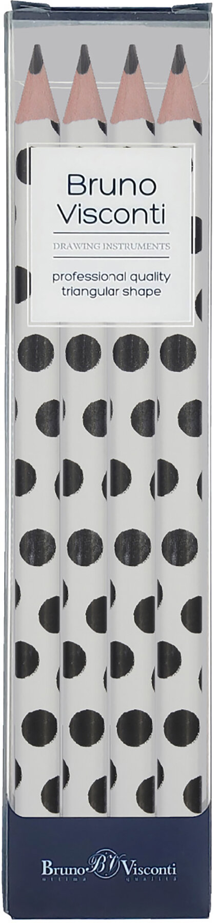 Набор чернографитовых карандашей HappyGraphix Jumbo. Black polka dots, 4B, 4 штуки