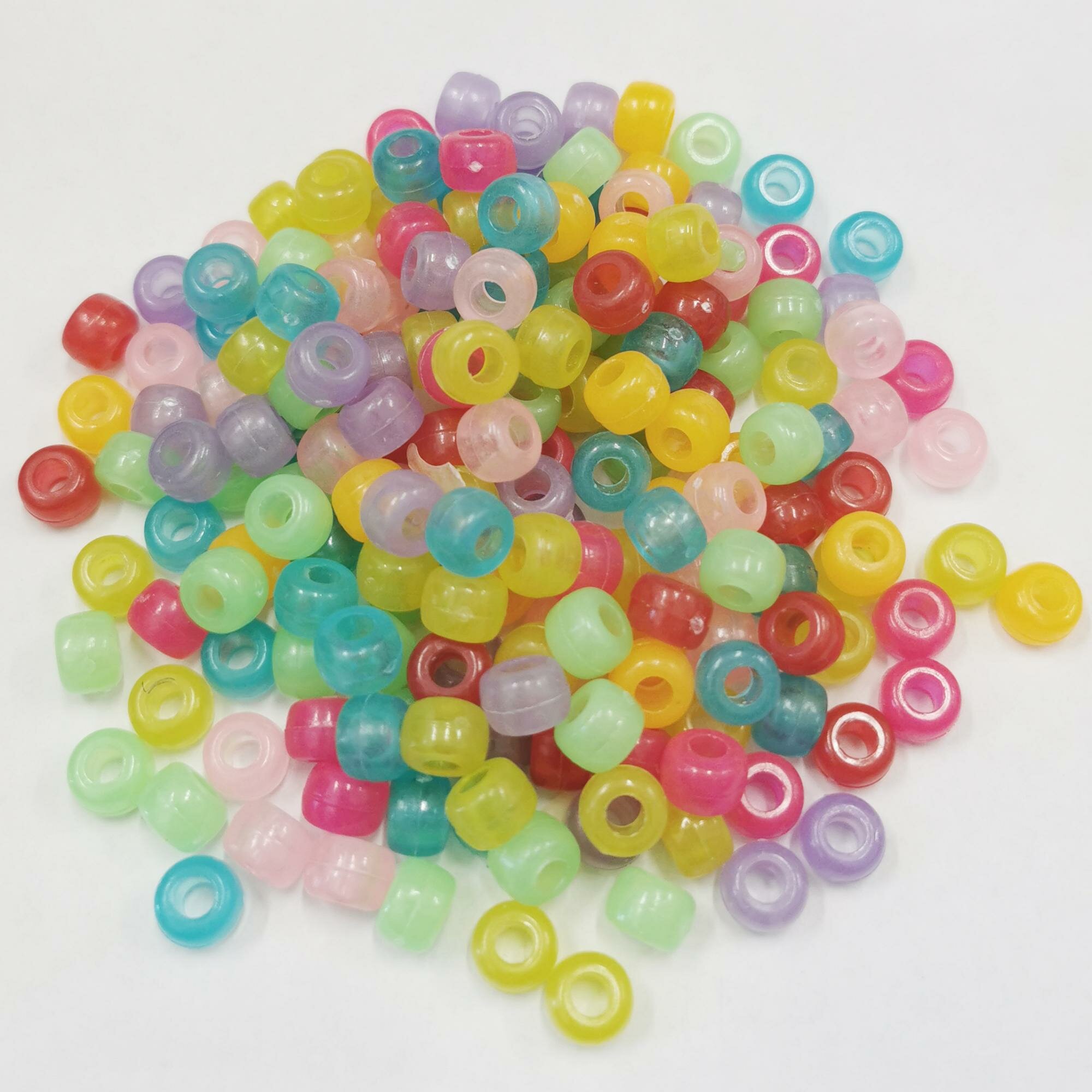 Бусины акриловые, 8.5х6мм, рондели с крупным отверстием, светящиеся в темноте, полупрозрачные, микс цветов, 50 грамм
