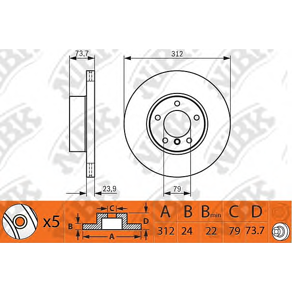 NIBK rn1398 (34116774875 / 34116792219 / 34116855006) диск тормозной BMW (БМВ) 3 2.0 2011 - BMW (БМВ) 3 2.0 2012