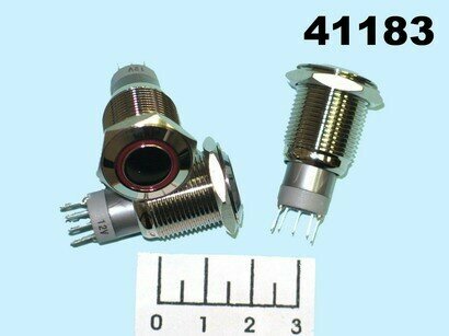 Кнопка LAS1-AGQ-11E/R/N без фиксации антивандальная красная металл 12V (19мм) (круг) 5 контактов