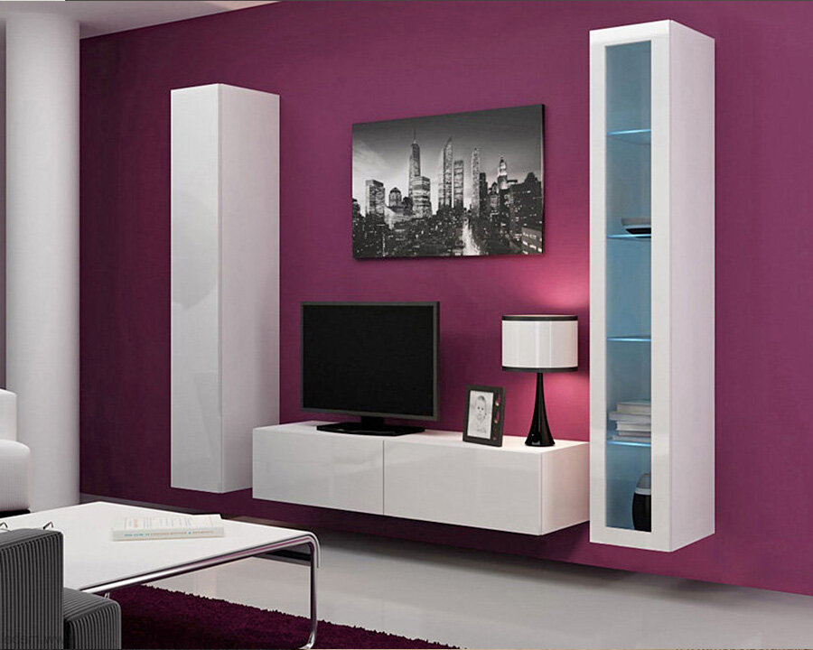 Гостиная Виго 10 МДФ Белый DM635-6 / Белый Фасадный 0101 NEW 220x42x180 см, белый, белый фасадный Фиеста