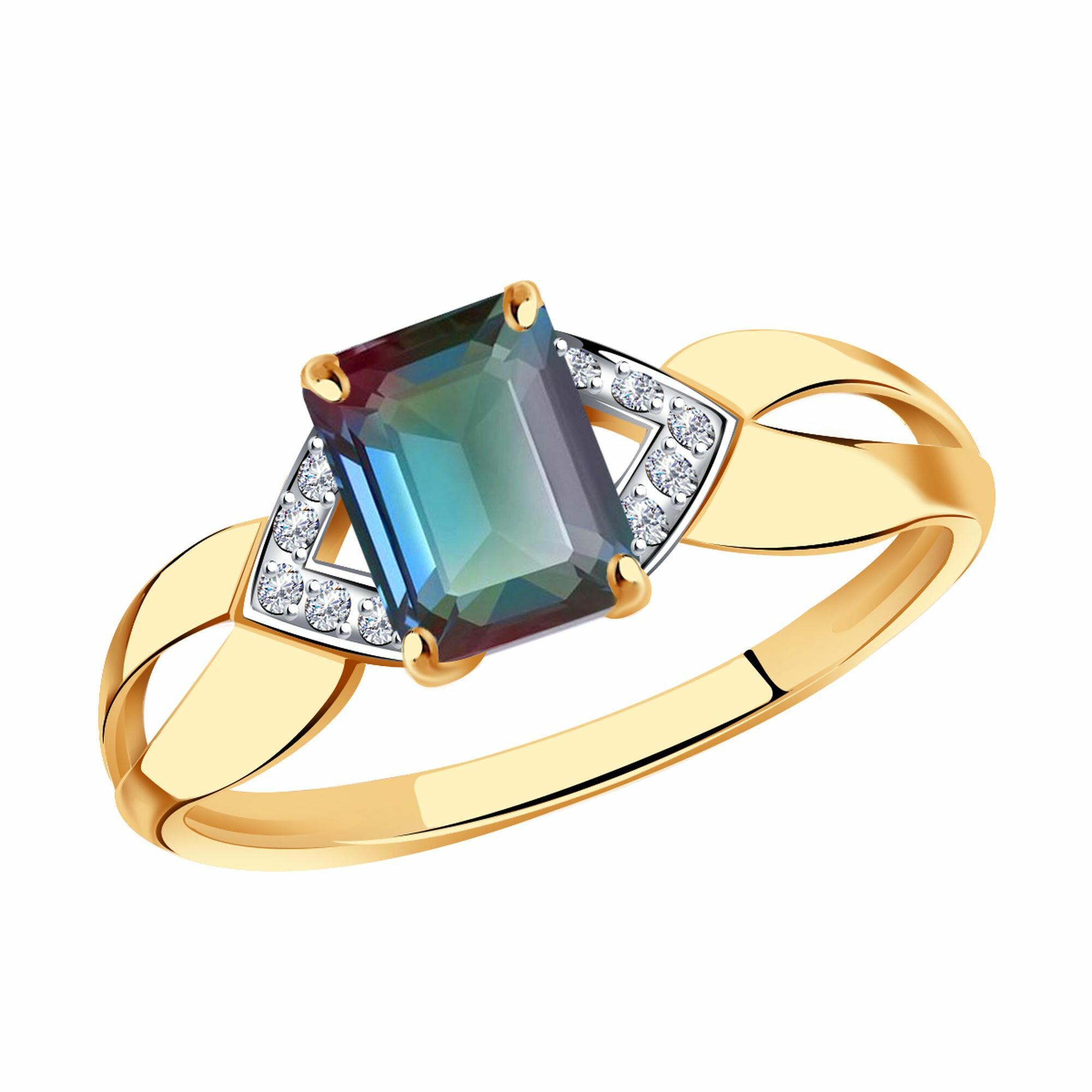 Кольцо, красное золото, 585 проба, александрит, бриллиант