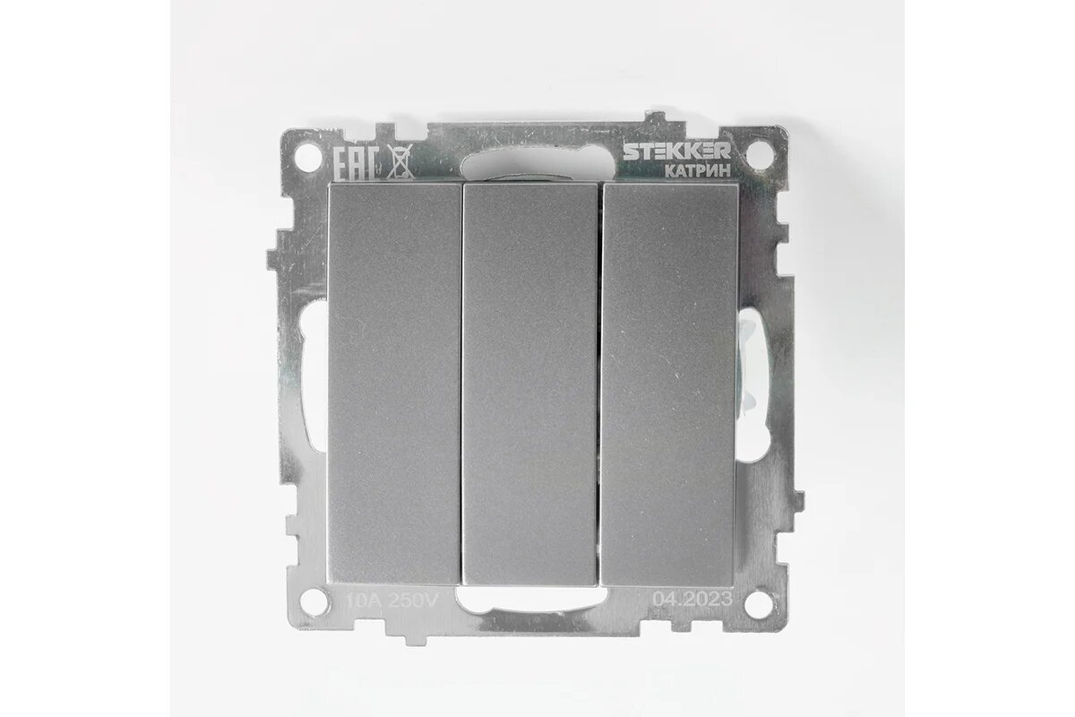 STEKKER GLS10-7108-03 3-клавишный выключатель, 250В, 10А, серия Катрин, серебро, 49173