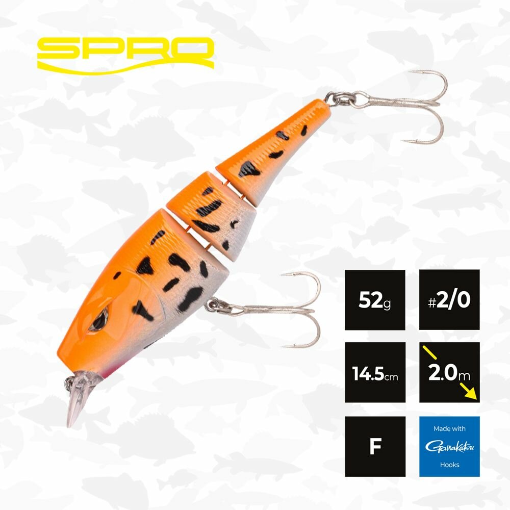 Воблер SPRO Pike Fighter Triple Jointed 145 MW, 145 мм, 52 гр, #UV Orange Koi
