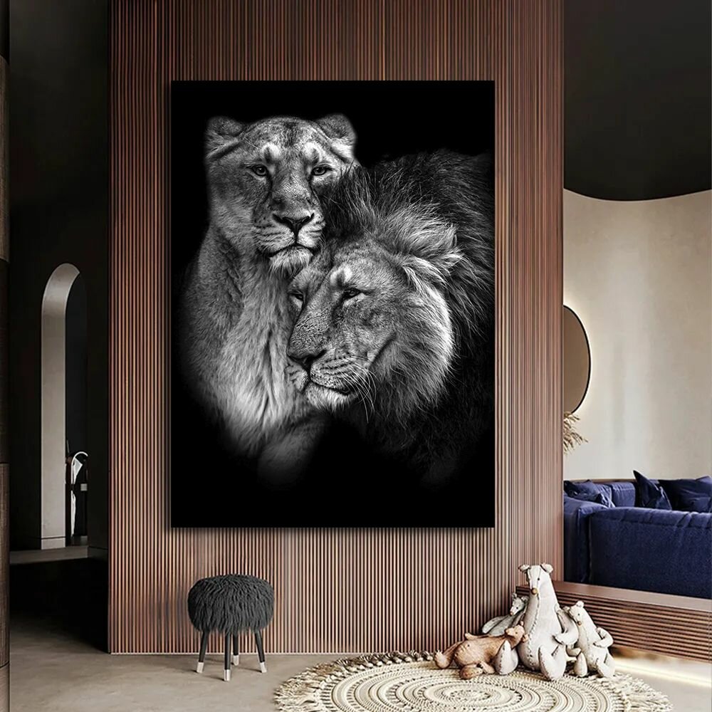 Картина лев, лев и львица, прайд, 60х80