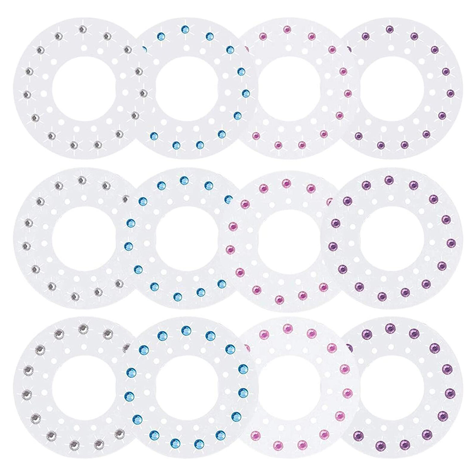 Colorful Gem Refill 4 Colors Multiple Size Round Diamond Refills Self-Adhesive