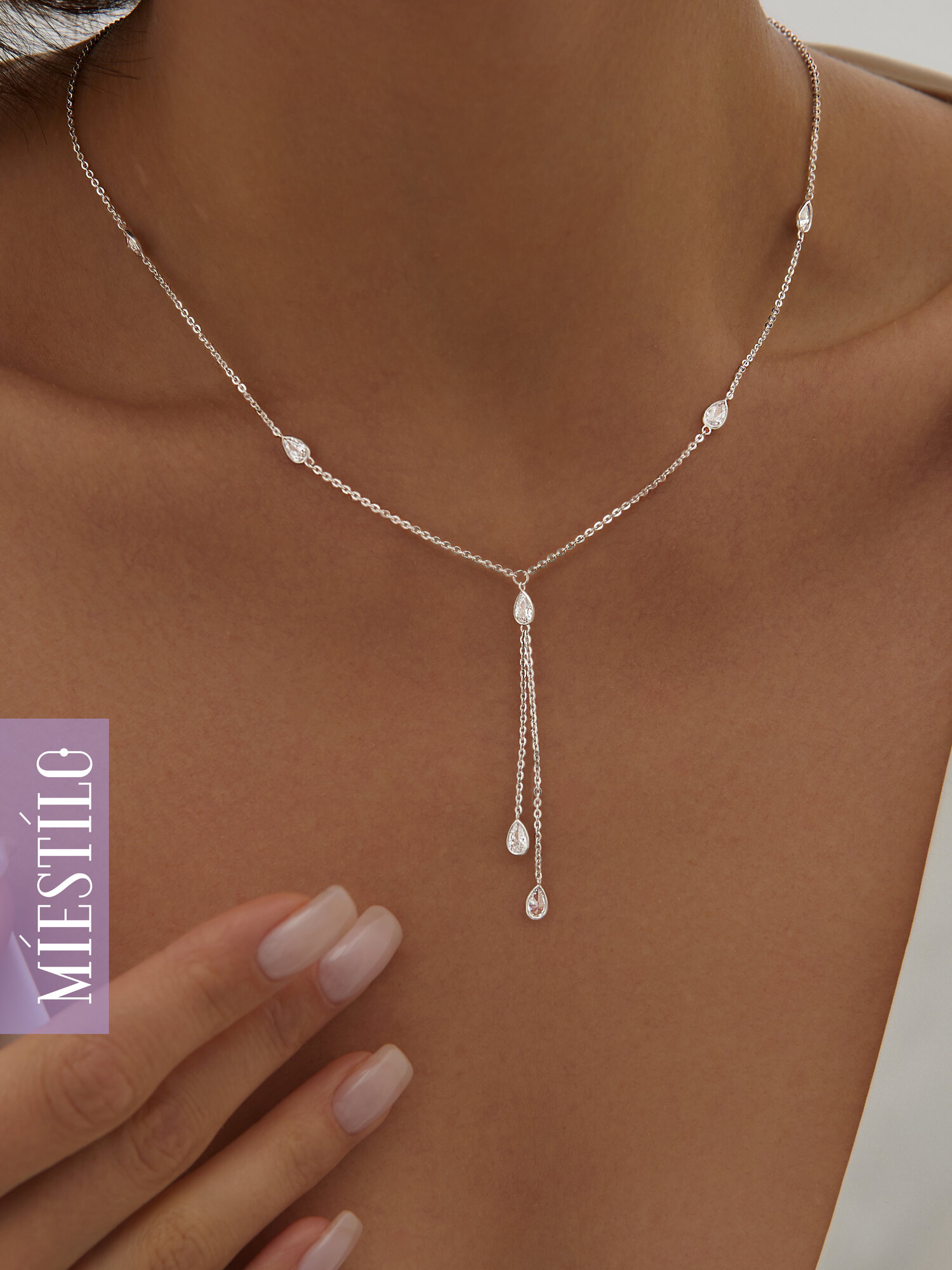 Колье, серебро, 925 проба, родирование, фианит