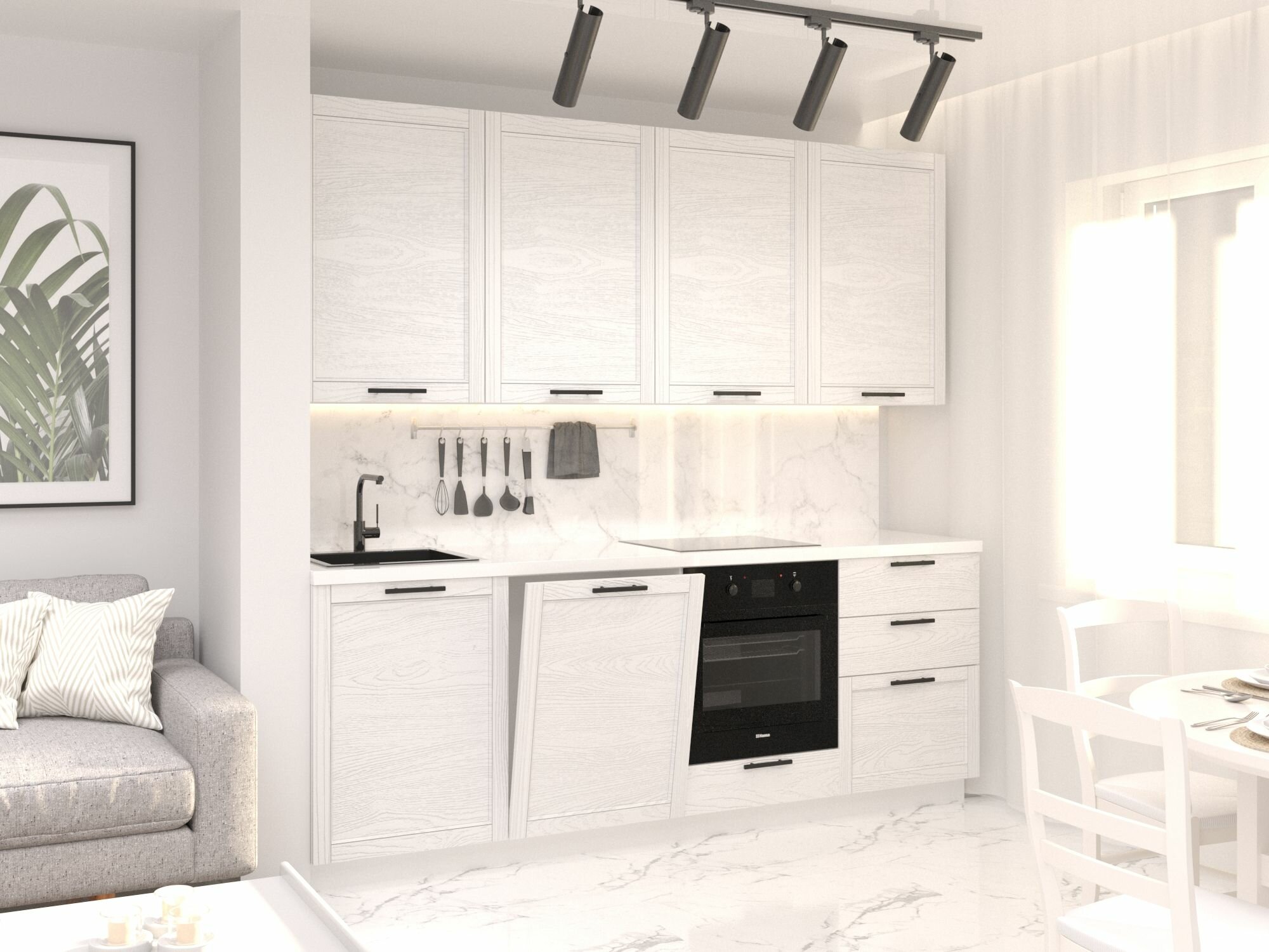 Кухонный гарнитур Сканди White Silkwood, 2400