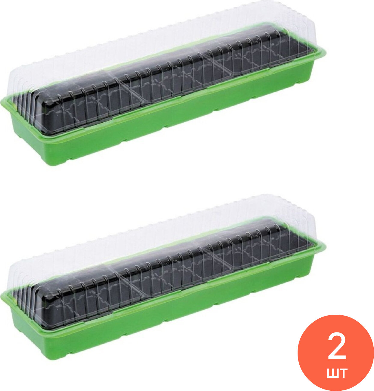Мини парник с крышкой, 3 вставки, из полистирола, 57х18х6см, 18 ячеек / товары для рассады (комплект из 2 шт)