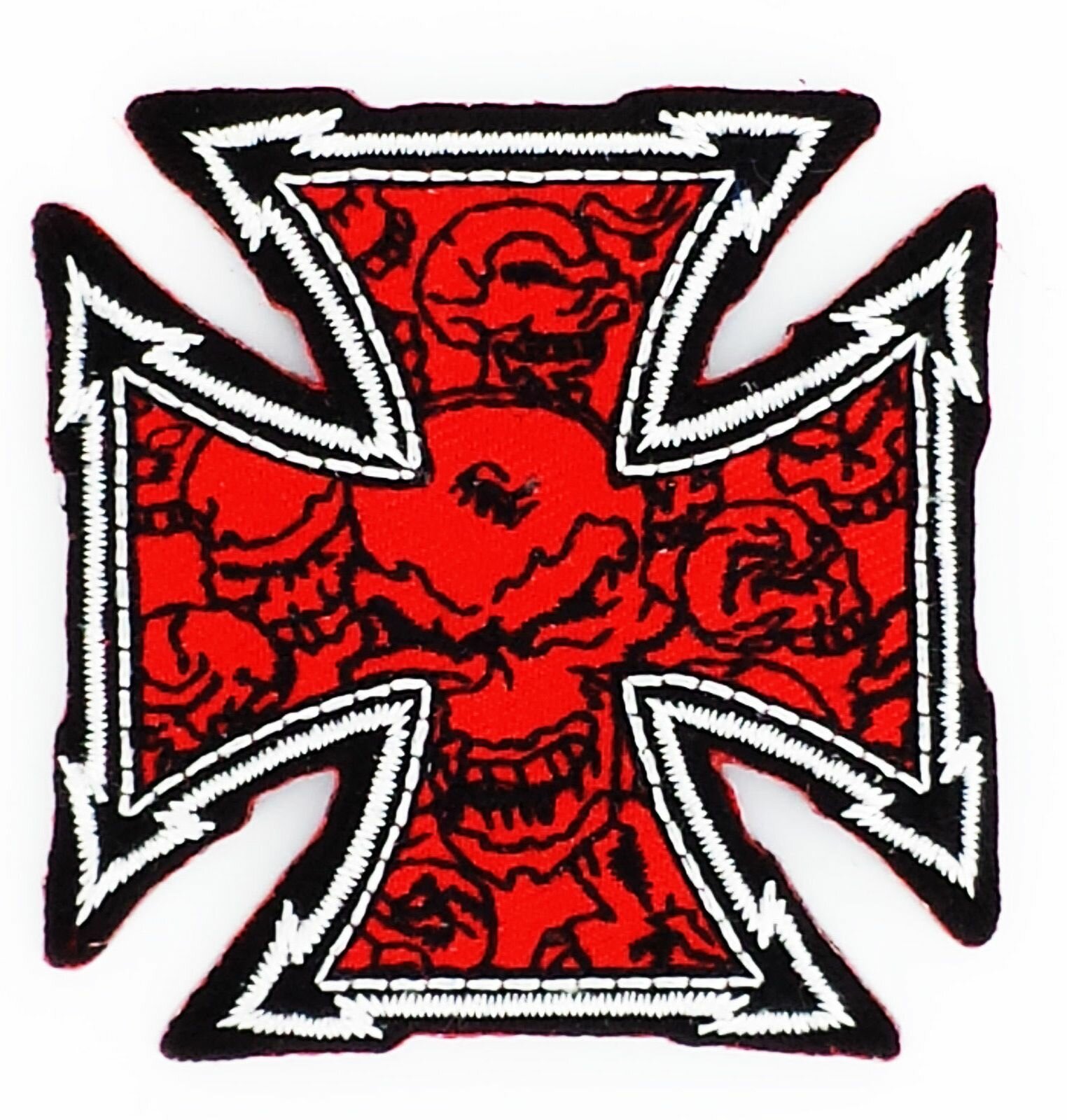 Термоаппликация на одежду Мальтийский крест красный с черепами, 5,5х5,5 см