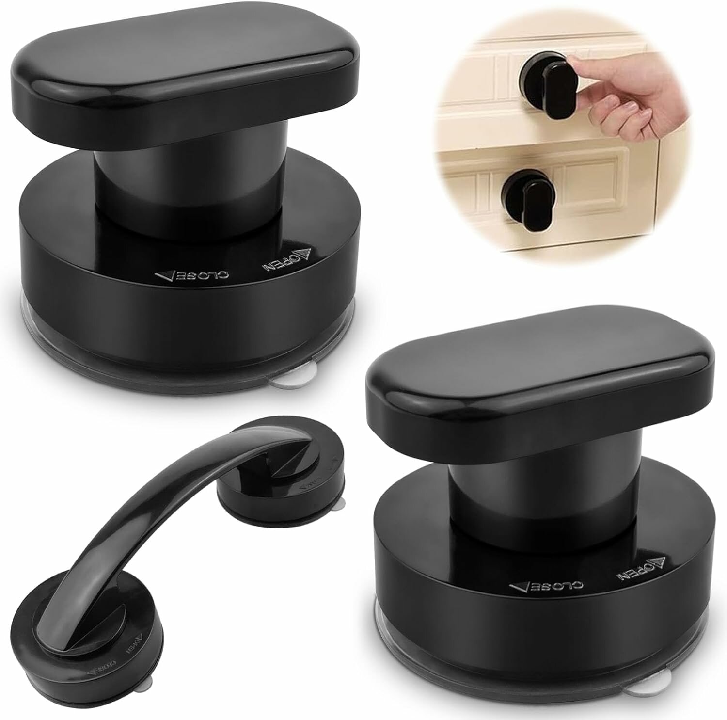 Ручка-присоска из трех частей, универсальная черная ручка, подходит для стеклянных дверей, шкафов и электроприборов