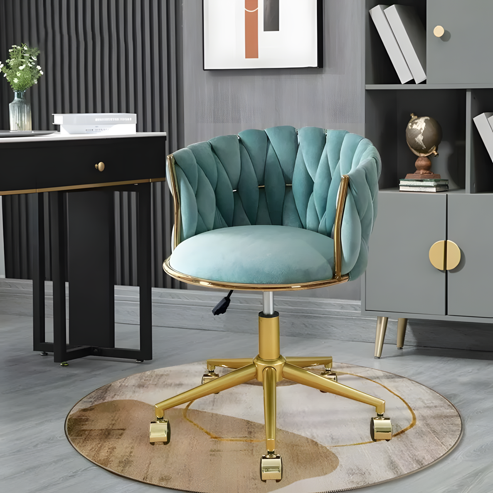 Кресло для макияжа-Маленькое кресло для спальни для девочек-Туалет для туалета-Простой компьютерный стул-Зеленый