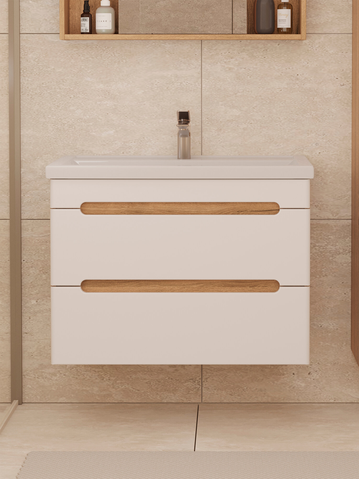 Тумба подвесная SanStar Diva 70 с раковиной Фостер 70 (комплект) для ванной комнаты белый, дуб вотан