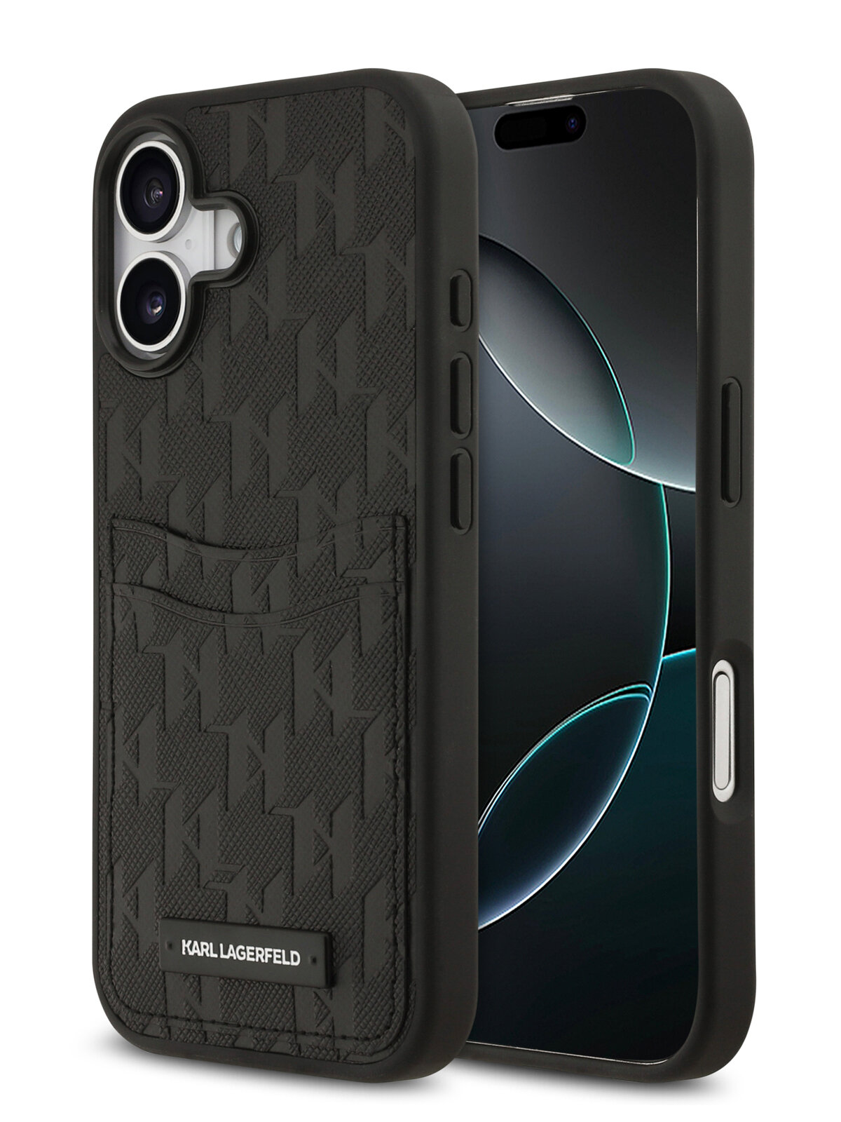 Чехол Karl Lagerfeld на iPhone 17, с картхолдером, из экокожи PU Saffiano, черный