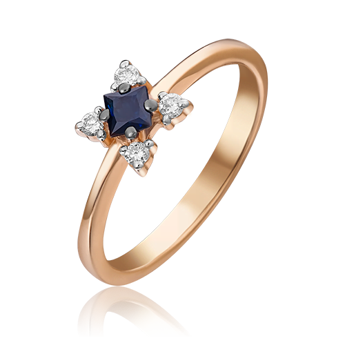 Кольцо, красное золото, 585 проба, сапфир, бриллиант