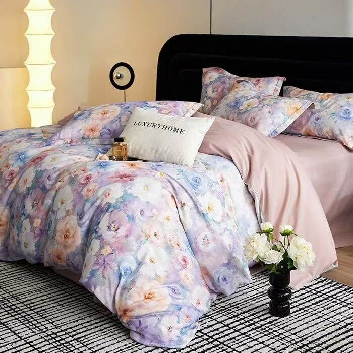 Apollo Bedding Комплект постельного белья, Сатин люкс, Двуспальный с простыней Евро, наволочки 50x70