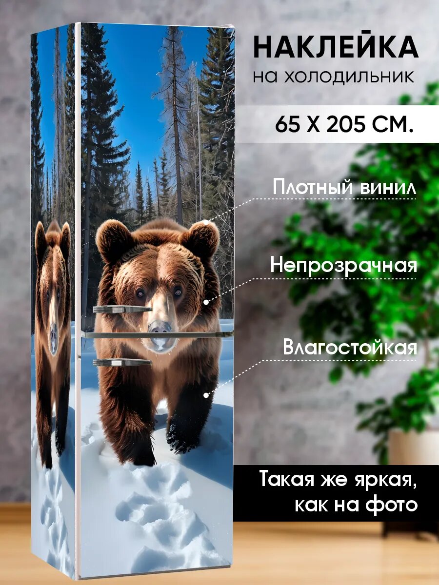 Наклейка интерьерная на холодильник "Медведь", виниловая, 65 х 205 см.