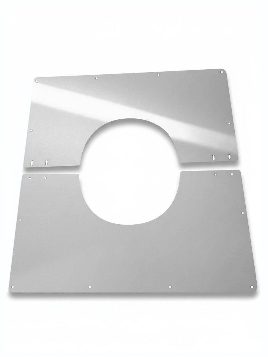 Экран лист проходного узла для дымохода сборный 120 мм, нержавейка, 480×470 мм.