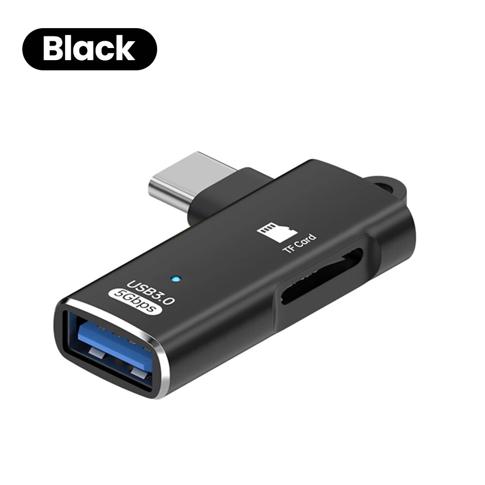 Адаптер USB3.0 OTG 2-в-1: Конвертер Type-C В Кардридер Для iPhone 15, 16, iPad, MacBook — Black