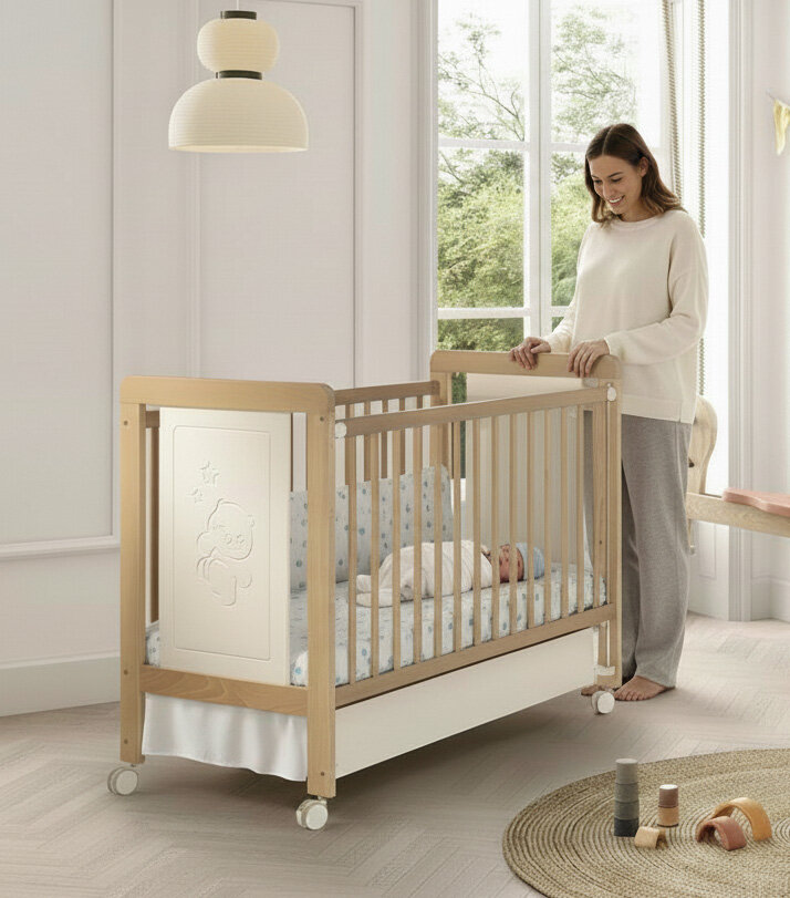 Кровать Micuna Coccolina 120*60 white/natural, 3 уровня ложа, белый