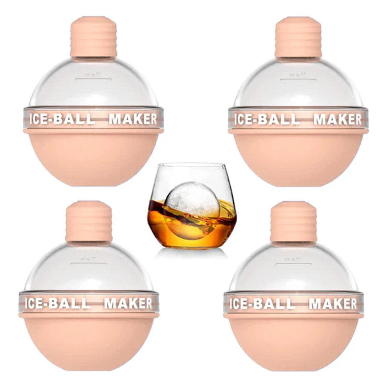 4 Pack Ледяной Шарообразователь, Лед для Виски, Силиконовая Лоток для Кубиков Ледяных, Сфера Ледяная 2.5 Дюймов для Виски и Коктейлей, Цвет Желтый/Розовый/Синий/Фиолетовый, Размер 8*6.7(см), Материал Пищевой Силокон AS, Без BPA, Вес Продукта 50г, В