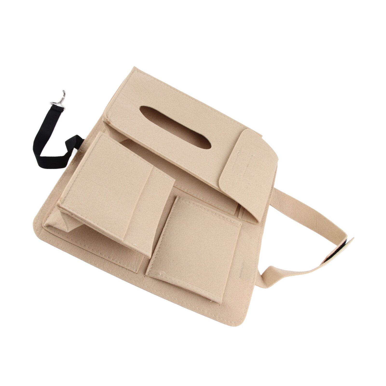 Car Rear Seat Hanging Bag Multifunction Storage Organizer Hook and Loop Fasteners Large Capacity Beige