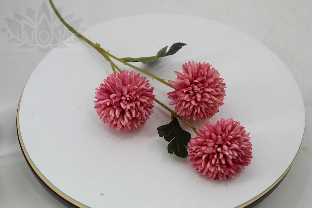 Искусственные цветы для декора интерьера Хризантема шарик розовая 50 см 3 ветки