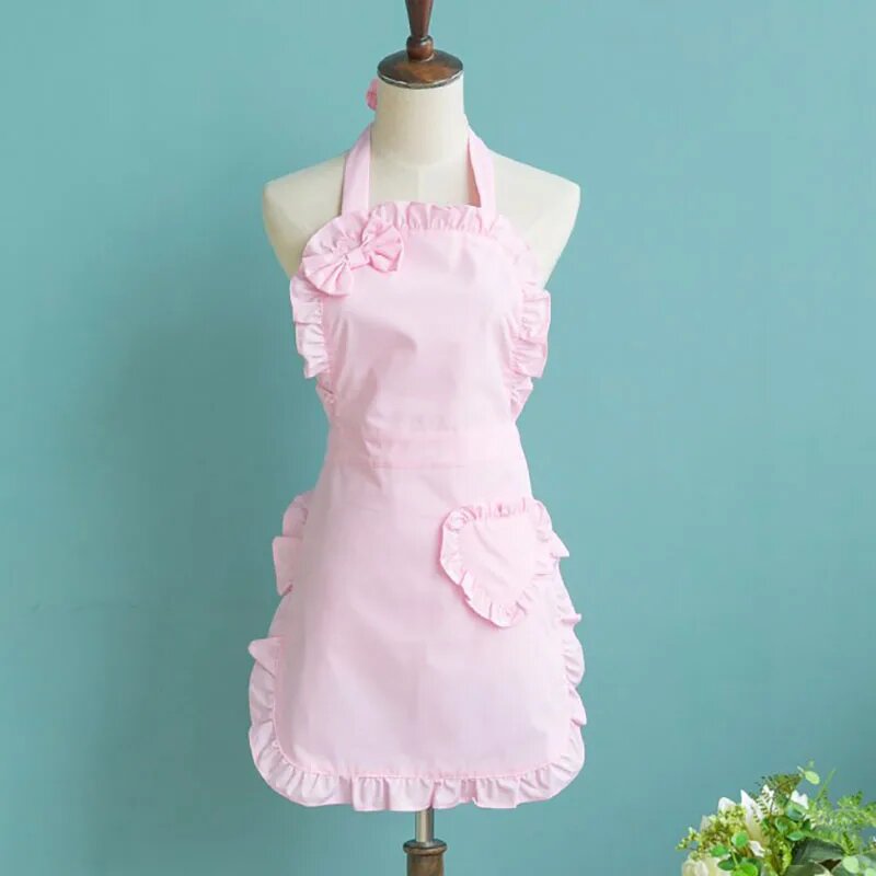 Sweetheart Women Plain Pink Cotton Ruffle Waitress Косплей Avental de Cozinha Divertido Tablier Cuisine Pinafore Короткий фартук