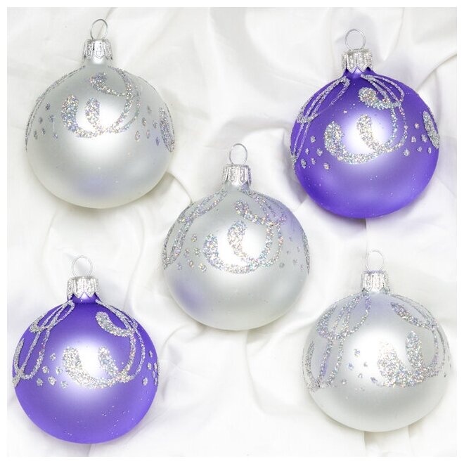 Набор стеклянных елочных шаров Полонез 6 см, 5 шт, фиолетовый, Фабрика Елочка, С489-фиол