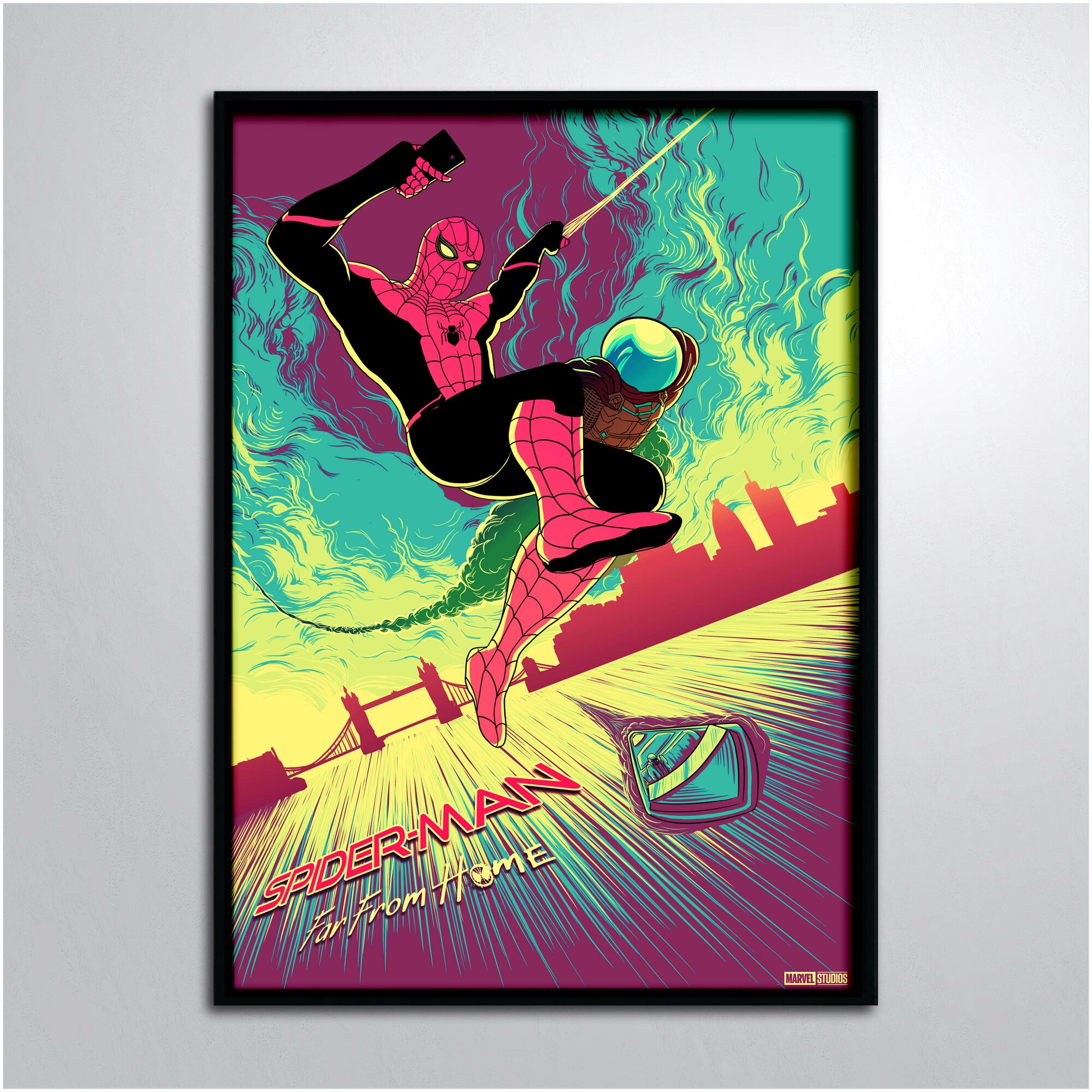 Постер без рамы/Марвел Человек-паук Вдали от дома Арт Полет Marvel Spider-Man: Far from Home