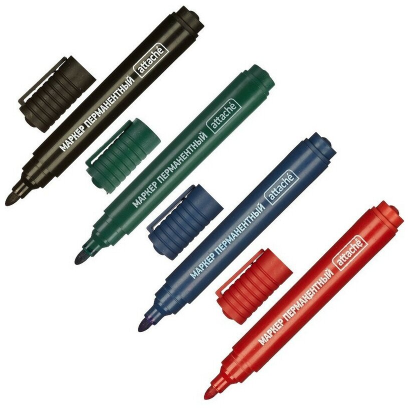 Набор маркеров перманентных Attache (толщина линии 2-3 мм, 4 штуки в уп) 902135