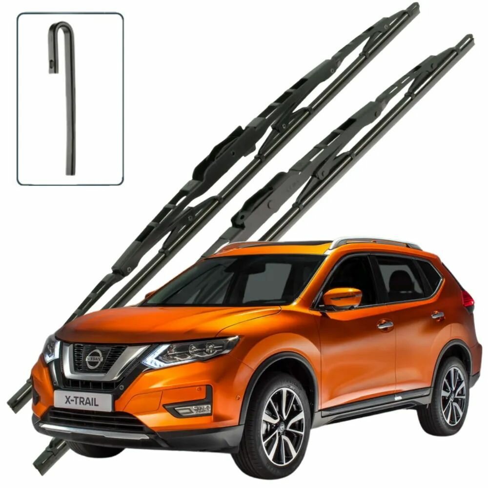 Дворники Nissan X-Trail (3) T32 / Ниссан Х-трэйл Т32 5 дв. 2013 2014 2015 2016 2017 2018 2019 2020 2021 2022 2023 Щетки стеклоочистителя каркасные для автомобиля 650мм-400мм к-т 2шт.