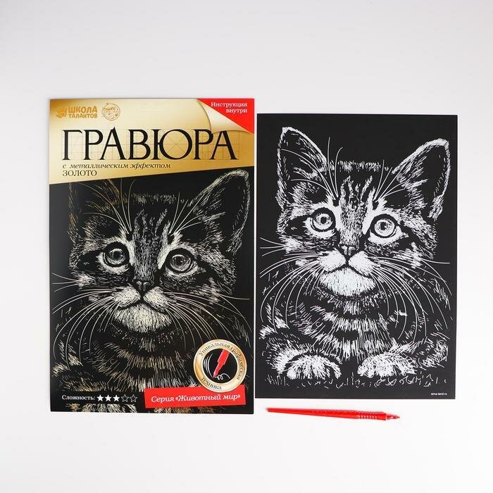 Гравюра "Котёнок" с металлическим эффектом "золото" А4
