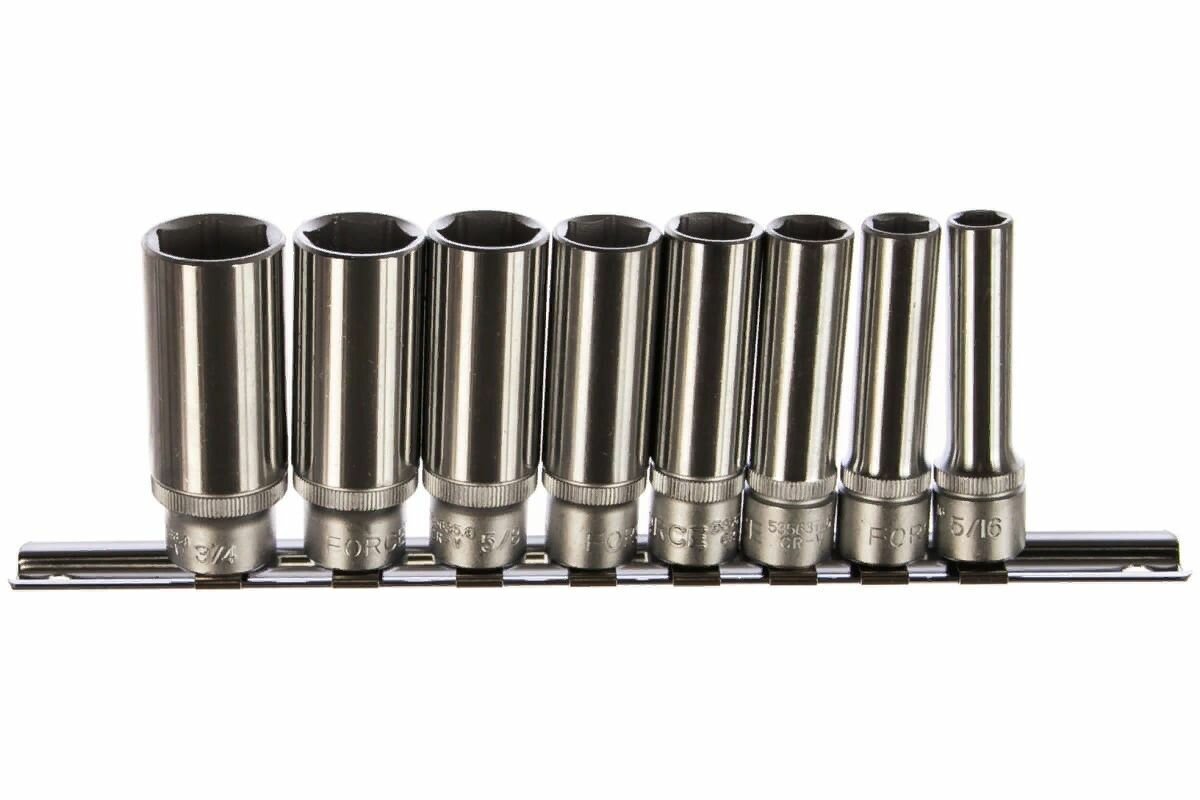 Набор головок 3/8", 6 гранные (63 мм, дюймовые, 8 шт.) FORCE 3082S
